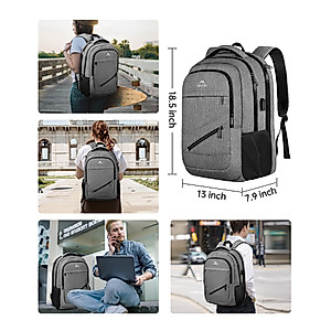 MATEIN Travel Laptop Backpack,TSA Large Travel Backpack for Women Men, 17 Inch Business Flight Approved Carry On Backpack with USB Charger Port and Luggage Sleeve, Durable College School Bookbag,Grey