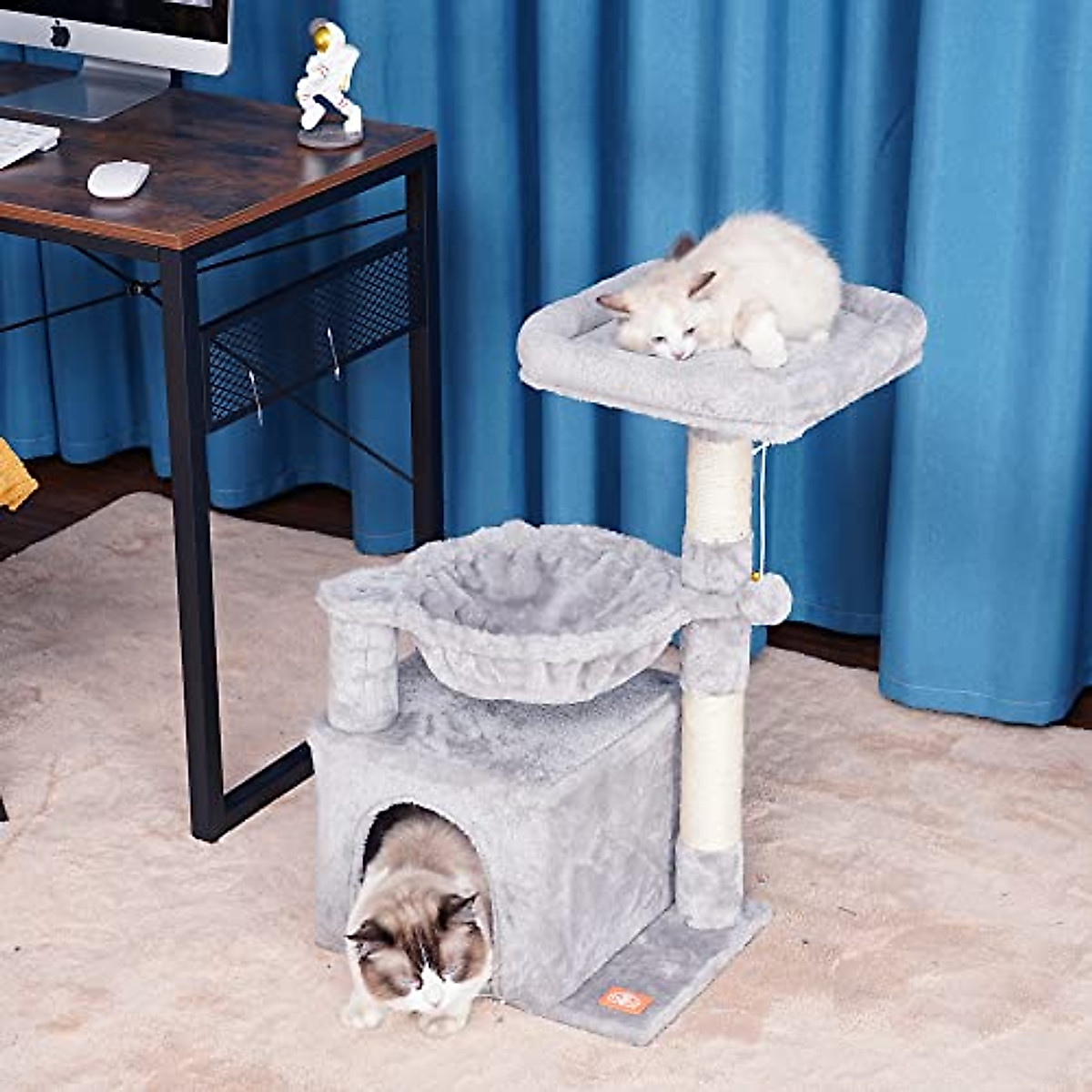 Heybly Cat Tree Cat Tower Condo with Sisal-Covered Scratching Posts and Basket for Kitten Light Gray HCT002SW