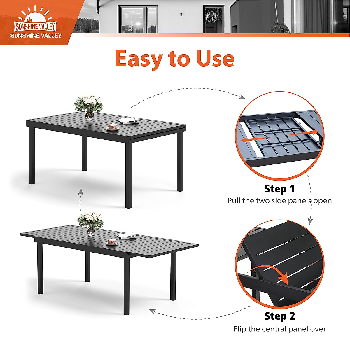 SUNSHINE VALLEY 9 Piece Patio Dining Sets for 8, Outdoor Table and Chairs Set with Extendable Rectangular Patio Dining Table and 8 Swivel Patio Dining Chairs, Outdoor Dining Set for Backyard Deck Lawn