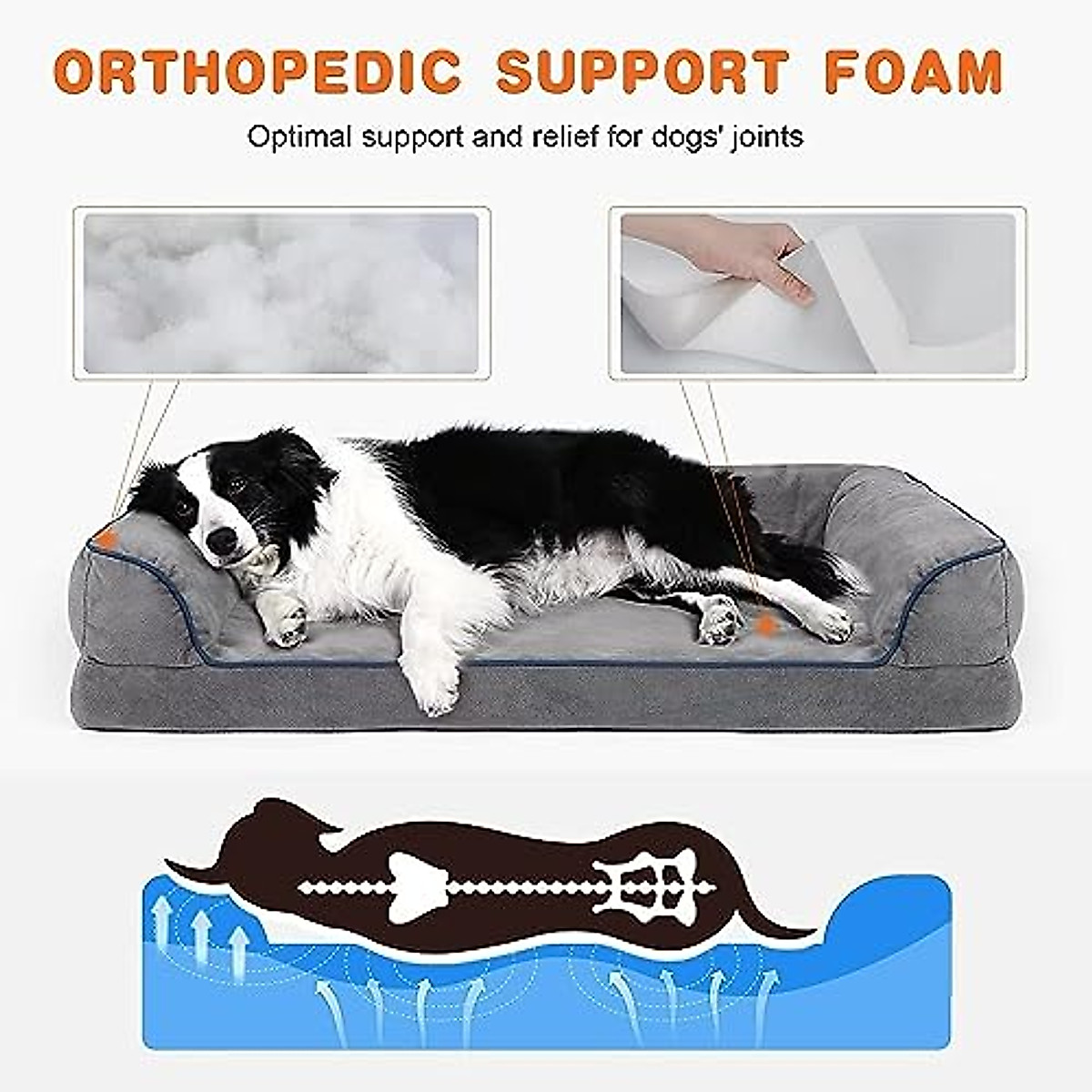 Sicilaien Dog Beds for Extra Large Dogs, Orthopedic Sofa Dog Bed with Removable Washable Cover&Nonskid Bottom, 7" Thick Head and Neck Support Dog Ded for Comfortable Sleep