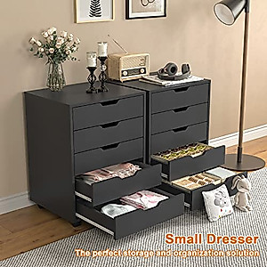 Koifuxii Office Cabinet with Drawers - 5 Drawer Chest - Rolling Office Drawer Unit - Wood Desk Drawers Cabinet Under Desk, Grey