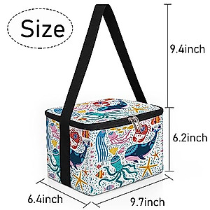 Jellyfish Whale Octopus Lunch Bags for Women Men 9 Cans, Hot & Cold Food Delivery Bag Insulated Grocery Bag Insulated Lunch Box Marine Inhabitants Cooler Bag for Office Work Picnic Beach