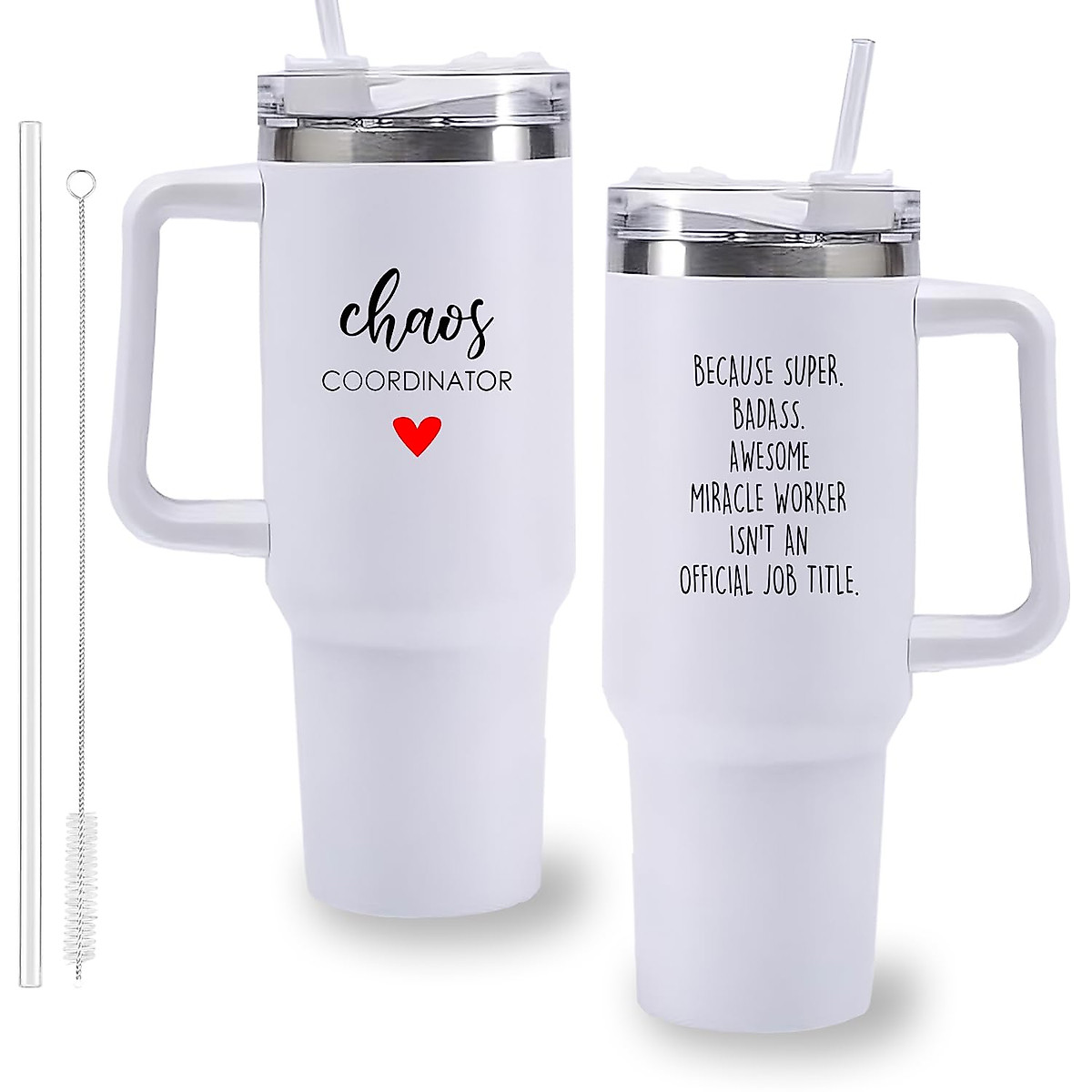 CHICKOR Chaos Coordinator Tumbler 40oz - Funny Gifts for Women, Insulated Stainless Steel Cup with Handle & Straw, Badass Travel Mug for Work, Boss, Coworker, Mom, Strong Women Gifts