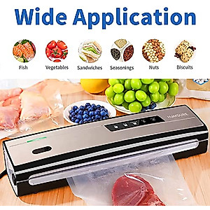 HUMSURE Vacuum Sealer Machine, Manual Food Vacuum Sealer & Powerful Automatic with Strong Suction & Easy Operation, Compact & Multipurpose Sous Vide Vacuum Sealer for Long-Lasting Food Preservation (black)