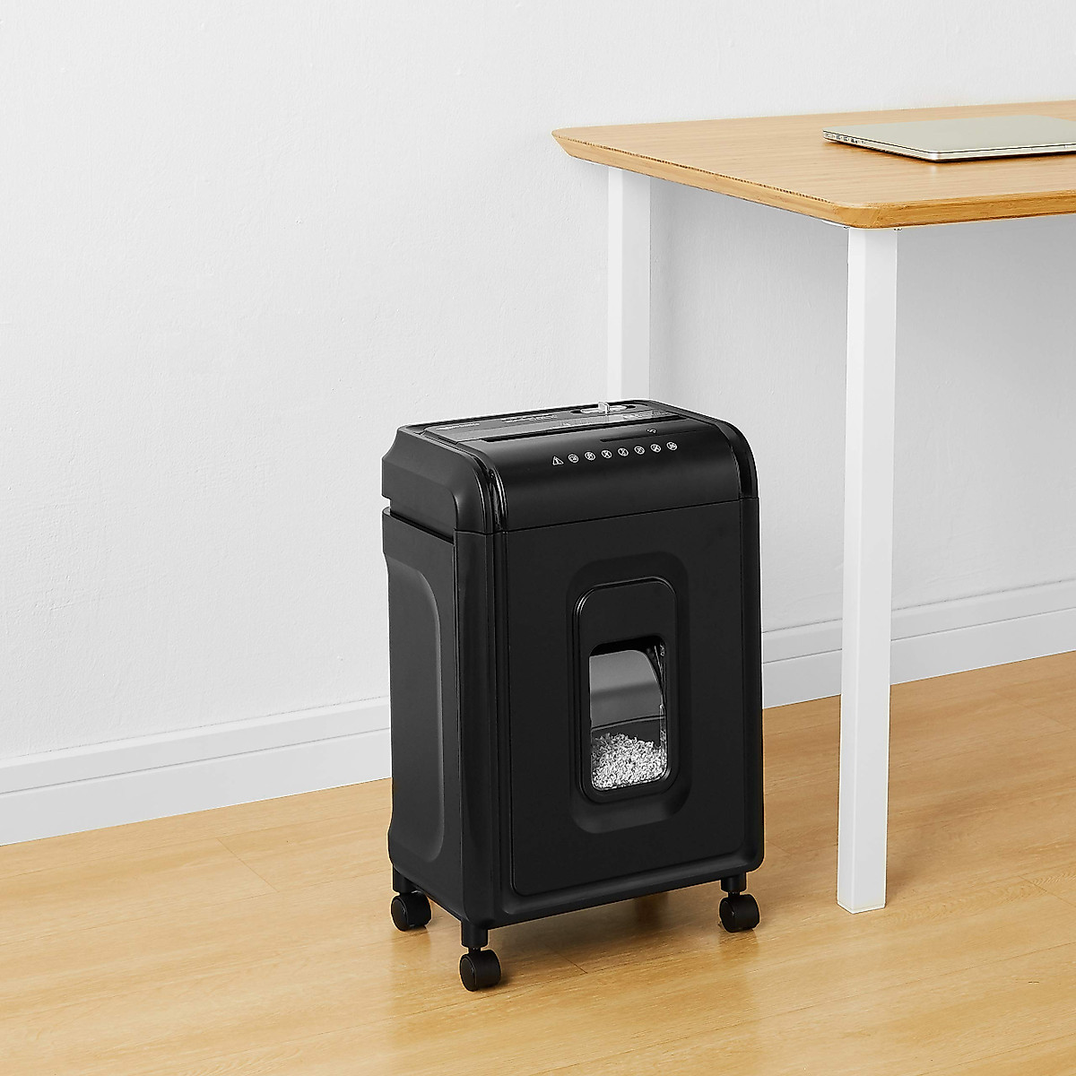 Amazon Basics 8-Sheet High-Security Micro-Cut Shredder with Pullout Basket and Paper Shredder Sharpening & Lubricant Sheets - Pack of 12