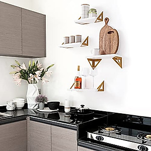Titanape White Floating Shelves for Bedroom Living Room Decor Aesthetic, Solid Wood Wall Mounted Shelves with Gold Brackets for Bathroom Kitchen Storage Bookshelf for Wall Office Decor