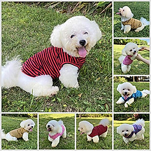 Dog Shirts Cotton Striped T-Shirts, Breathable Basic Vest for Puppy and Cat, Super Soft Stretchable Doggy Tee Tank Top Sleeveless, Fashion & Cute Color for Boys and Girls (L, Black+Red)