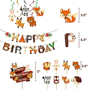 LaVenty Set of 15 Woodland Party Supplies Animal Birthday Banner Woodland Animals Banner Forest Animal Friends Themed Party Decorations Woodland Animals Baby Shower Birthday Party Decorations