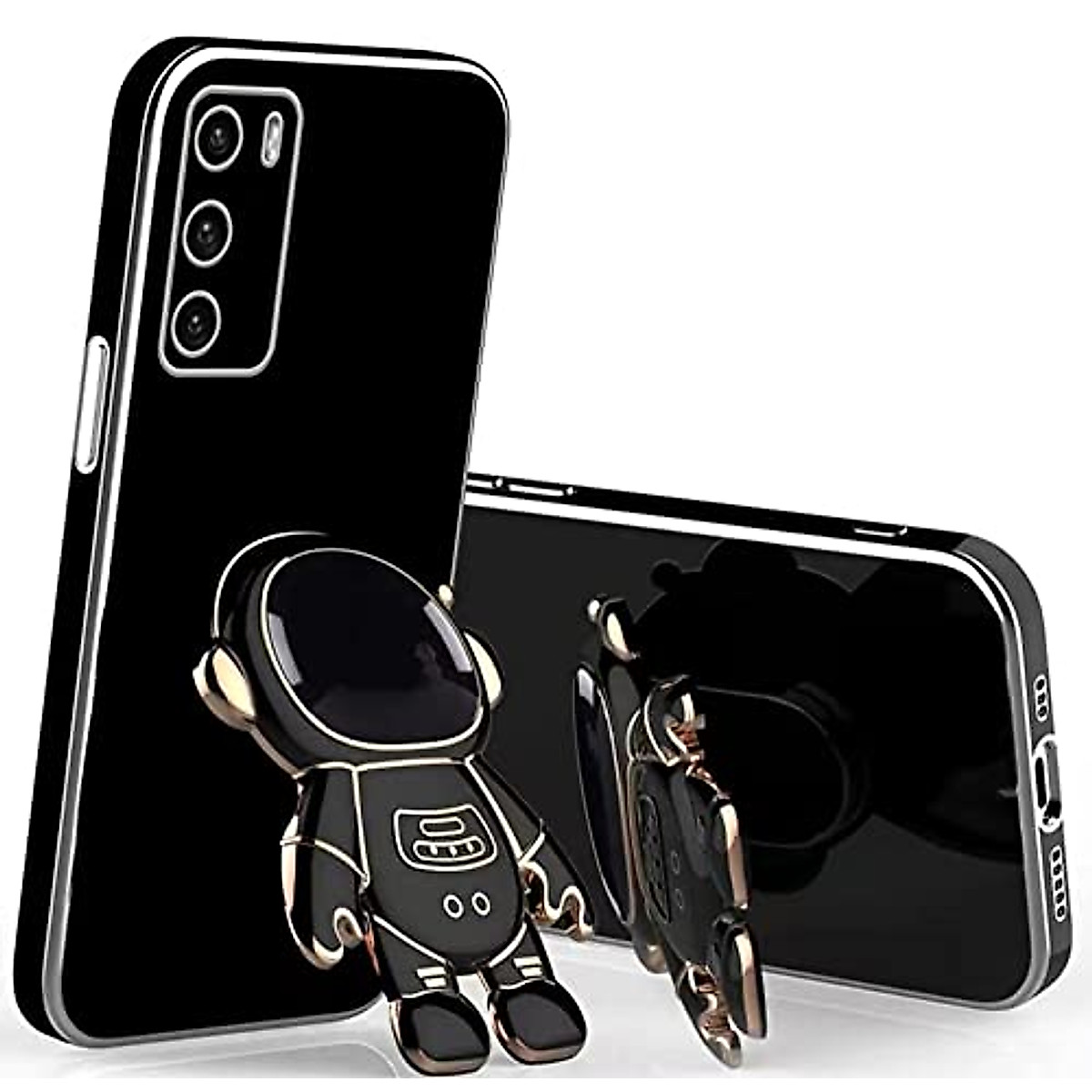 for Samsung Galaxy A04S/A13 5G Case 6D Cute Astronaut Hidden Kickstand Design,Luxury Glitter Soft TPU Bumper Cartoon Folding Bracket Gilry Phone Case for Samsung A04S/A13 5G for Women Girls Black