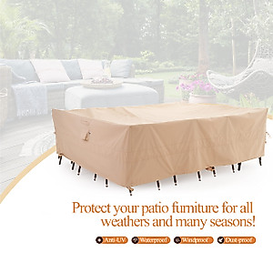 WJ-X3 Large Rectangular Beige Heavy-Duty Patio Table Cover, 136x88x36in - Wind-Resistant, Waterproof, Anti-Fade - Perfect for Outdoor Sectional Furniture Sets