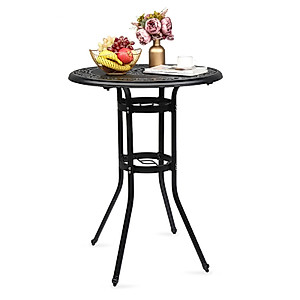 VINGLI Outdoor Bar Table, Cast Aluminum Bar Height Patio Table with Umbrella Hole Patio Dining Table, Tall Outdoor Table Bistro Table Outdoor Furniture Garden Table 32" Dia x 41 H (Black)