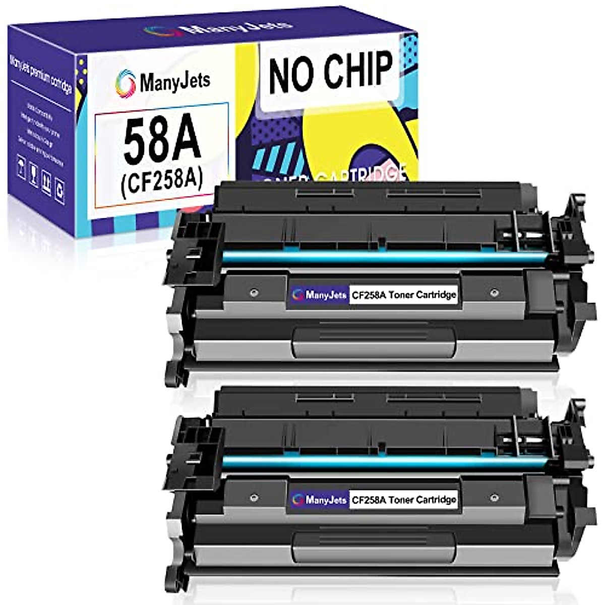 ManyJets 58A CF258A (NO CHIP) Compatible Toner Cartridge Replacement for HP CF258A 58A 58X CF258X Work with HP LaserJet Pro MFP M428fdw M404dn M404n M428fdn M404dw M404 M428 M428dw M304 (Black,2-Pack)