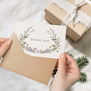 Generic Floral Thank You Cards With Envelopes (bulk 20-4x6) -Wildflower Thank You Notes With Envelopes -Perfect for Birthday, Wedding, Bridal Shower And Baby Shower, white