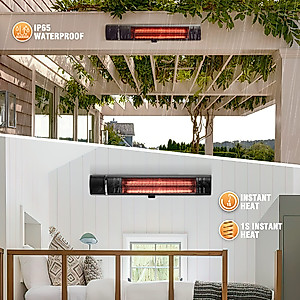 Outdoor Heater, Electric Patio Heater, with 3 Power Settings, 1500W, Overheat Protection, Infrared Heater with Remote Control, Super Quiet Wall Mounted Space Heater, In/Outdoor