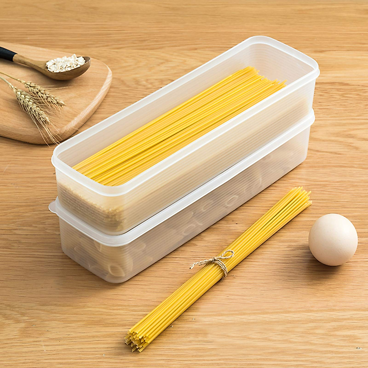 2Pcs Pasta Storage Container Kitchen Spaghetti Food Storage Box - Noodle Canister With Lid for Spaghetti, Noodles, Pasta, Eggs, Fruits Snacks (2Pcs)