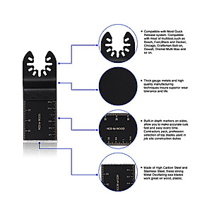 HIFROM Wood/Plastic & Bi-Metal Oscillating Multitool Quick Release Saw Blades Compatible with Fein，Porter Rockwell Cable,Bosch Craftsman(12 Pack)