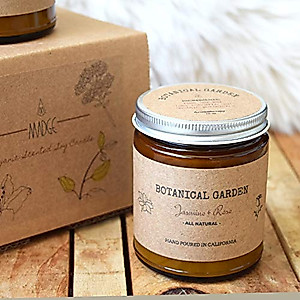 Organic Jasmine & Rose Scented Aromatherapy All-Natural Soy Candle | 100% Essential Oil | California Organic Dry Flower | Gift for Him or Her | Home Decor | Long Lasting - 9Oz. (Jasmine + Rose)