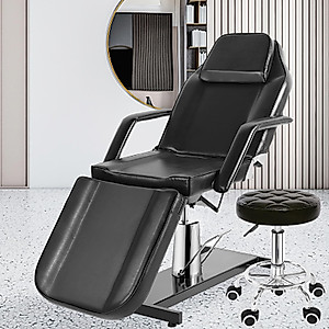 Dangvivi Hydraulic Tattoo Chair Table for Client, Lash Chair for Eyelash Extensions with Rolling Stool,Esthetician Bed Facial Chair,360 Swivel Adjustable Beauty Salon Spa Bed (Black Hydraulic)