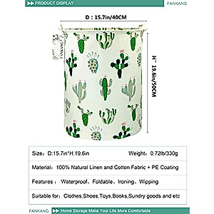 FANKANG Storage Bins Nursery Hamper Canvas Laundry Basket Foldable with Waterproof PE Coating Large Storage Baskets Gift Baskets for Kids Boys and Girls, Office, Bedroom, Clothes,Toys (Cactus)