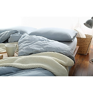 F.Y.Dreams 100% Washed Cotton Duvet Cover for Weighted Blanket 48x72 inches with 8 Ties, Zipper on Long Side/Light Blue/Just Duvet Cover