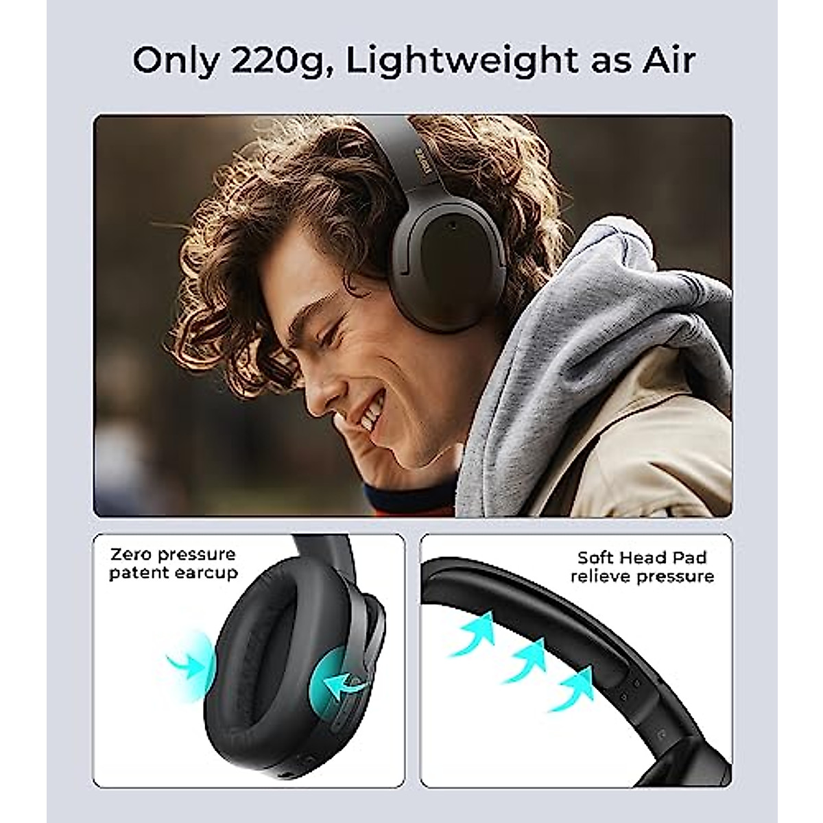 Edifier W820NB Plus Hybrid Active Noise Cancelling Headphones - LDAC Codec - Hi-Res Audio Wireless & Wired - Fast Charge - 49H Playtime - Over Ear Bluetooth V5.2 Headphones- Black