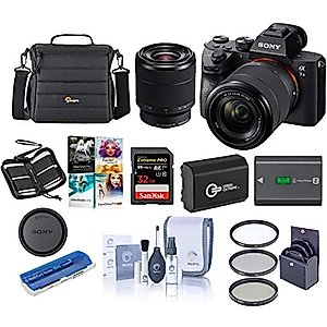 Sony Alpha a7 III 24MP UHD 4K Mirrorless Camera with 28-70mm Lens - Bundle 32GB SDHC U3 Card, Camera Case, 55mm Filter Kit, Spare Battery, Cleaning Kit, Memory wallet, Card Reader, PC Software Package