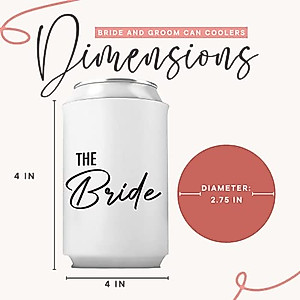 Pretty Robes Bride and Groom Can Coolers Couples Collapsible Bottle and Can Sleeves Insulator Couples Can Cooler Set for Wedding, Engagement, Anniversary, Bridal Showers