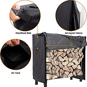 Coverify Heavy Duty Waterproof 600D Oxford Fabric Firewood Log Rack Cover, Black, 4-Feet