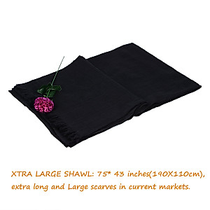 Iristide Womens Long Scarf in Solid Color, Light Weight Large Shawls Wrap for Beach Outdoor Camping Traveling Sunscreen Neckwear 75×43 inch (Black)