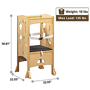 Naomi Home Kids I'm a Big Helper, Kitchen Step Stool for Toddlers with Safety Rail, Children Standing Tower for Learning Little Helper, Solid Wooden Counter Stool for Kids Natural