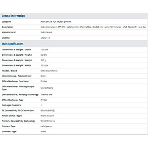 Seiko Printer MP-B30-B02JK1-E9 Compact Mobile Thermal Printer Bluetooth Interface