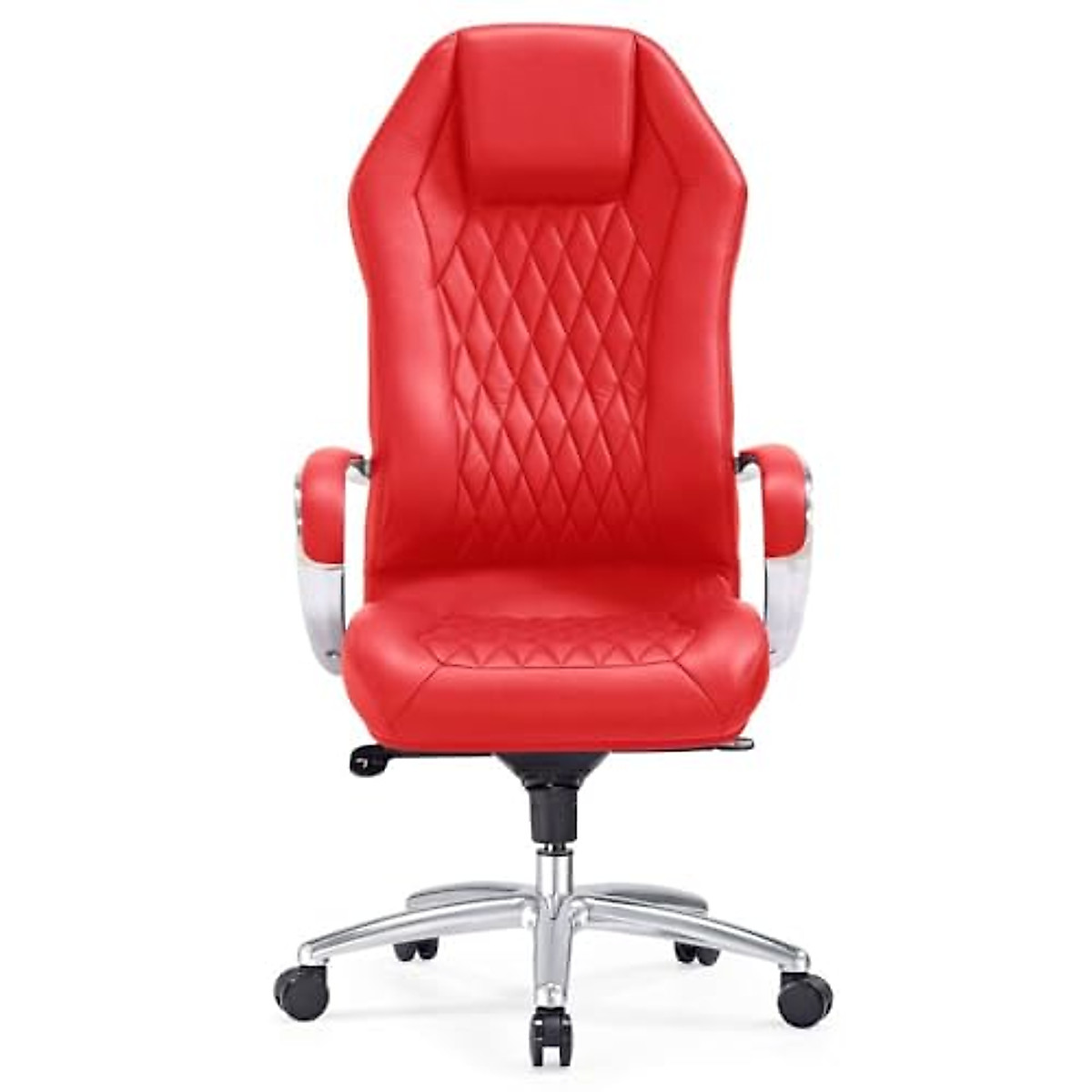 Zuri Furniture Modern Ergonomic Sterling Genuine Leather Executive Chair with Aluminum Base - Red