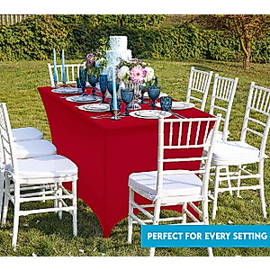 Utopia Kitchen Spandex Tablecloth 1 Pack [6FT, Red] Tight, Fitted, Washable and Wrinkle Resistant Stretch Rectangular Patio Table Cover for Event, Wedding, Banquet & Parties [72Lx30Wx30H Inch]
