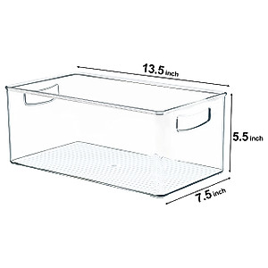 Hudgan 2 Pack Straight Sides Stackable Pantry Organizer Bins for Home Edit - 13.5''L x 7.5''W x 5.5''H