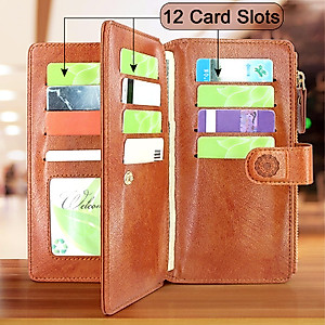 Harryshell Compatible with iPhone 15 Pro Max 6.7 inch 5G 2023 Wallet Case Detachable Removable Phone Cover Zipper Cash Pocket Multi Card Slots Wrist Strap Lanyard (Floral Brown)