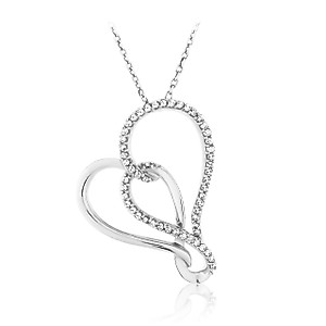 .925 Sterling Silver 1/4 Cttw Diamond Sideways Infinity Knot Heart Pendant Necklace on 18" Cable Chain (I-J Color, I2-I3 Clarity)