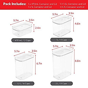 Glad Food Storage Containers Airtight with Lids | Stackable Canisters for Cereal, Pasta, Baking Supplies | Kitchen Pantry Organization | Assorted Sizes, Set of 4, Clear