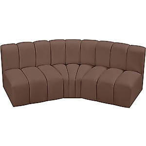 Meridian Furniture 101Brown-S3B Arc Collection Modern | Contemporary Modular Sofa with Soft Brown Vegan Leather, Deep Channel Tufting, Modular Design, 86" W x 41" D x 30" H, Brown