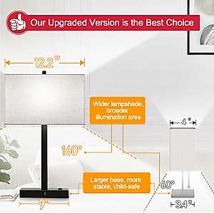 21" Set of 2 Touch Control Table Lamps with 2 USB & AC Outlets, 3-Way Dimmable Modern Nightstand Lamps for Bedroom Living Room Office Reading, Gray Shade Bedside Lamps, 5000K LED Bulbs Included