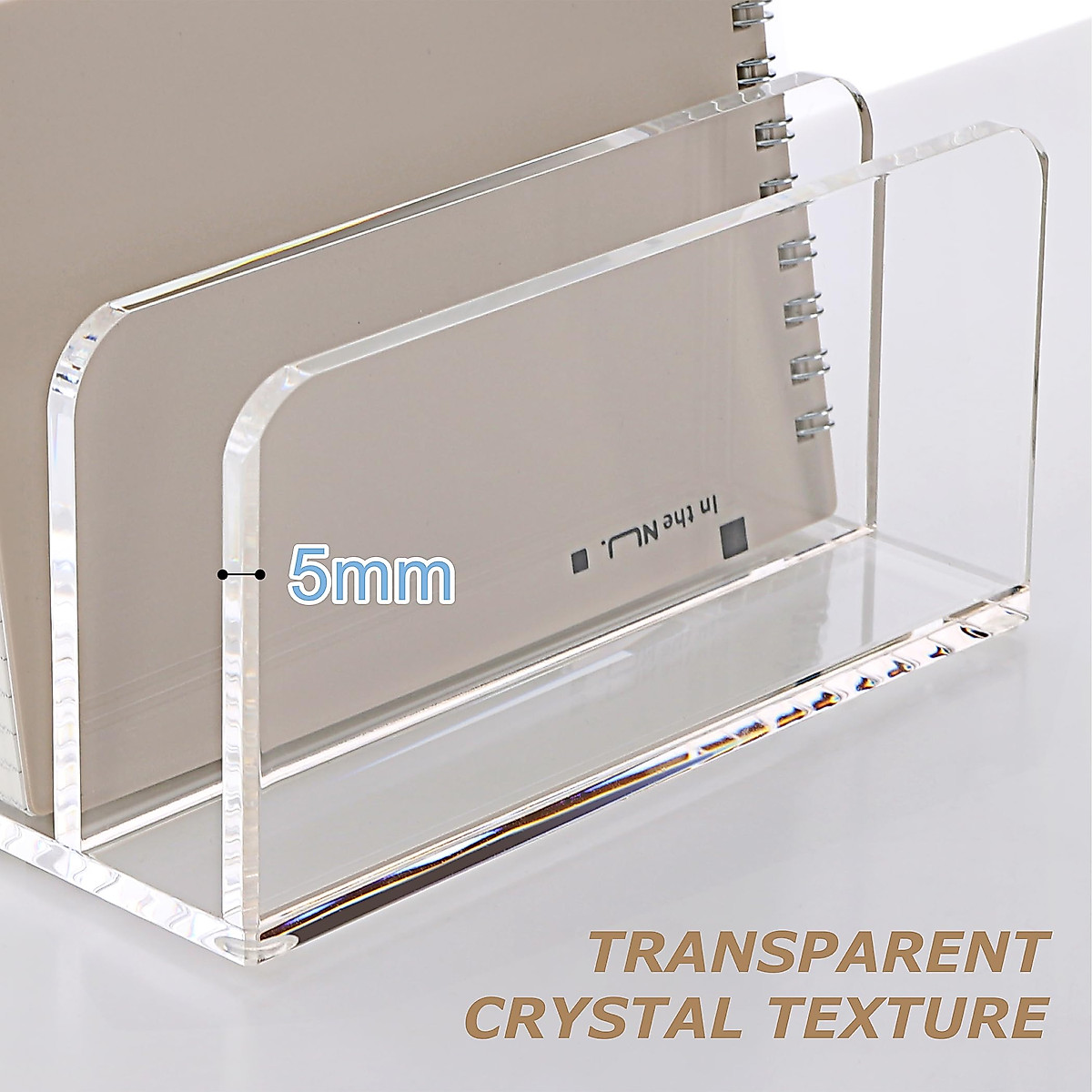 SANRUI Acrylic Desk File Organizer Holder, 5 Upright Clear Desktop Mails Sorter Document Magazine Storage Organization Letter Folder Racks for Home, Office & Classroom