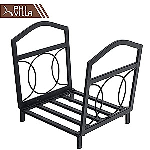 PHI VILLA 17 Inch Small Firewood Log Rack Indoor/Outdoor Steel Wood Storage Log Rack Bin Wood Holder Fireplace Accessories Circle Design, Black