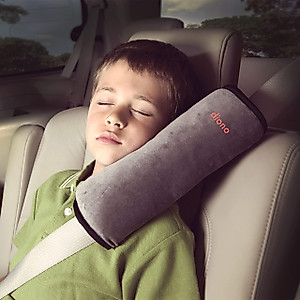 Diono Seat Belt Pillow for Kids, Super Soft Car Seat Belt Cover Travel Pillow for Head, Neck, Shoulder in Car, Universal Fit, Gray