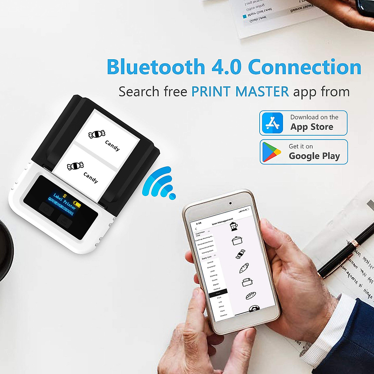 Mini Bluetooth Thermal Label Maker with Multi-Purpose Square Self-Adhesive Label