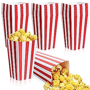 Potchen Pcs Popcorn Boxes Paper Popcorn Bags Bulk 4.57 Inch Tall,Cardboard Popcorn Cups Container Buckets for Movie Theater Carnival Birthday Party Supplies Candy Snacks Chips Holders (Stripes Style)