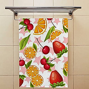 Hand Towels Face Towels Set of 2 Sweet Summer Fruits Soft Comfortable Polyester Microfiber Fast Water Absorbent Towels for Bathroom Kitchen 30X15 Inch