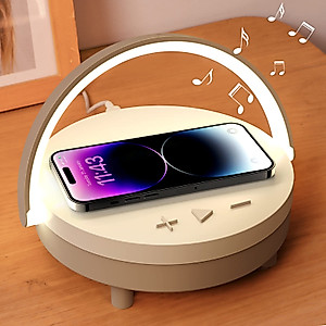 Touch Table Lamp, 4 in 1 Dimmable LED Bedside Lamp with Wireless Charger, Portable Night Light Bluetooth Speaker with Phone Holder, Nightstand Lamp for Bedroom Birthday Gift for Girl Boy Mom