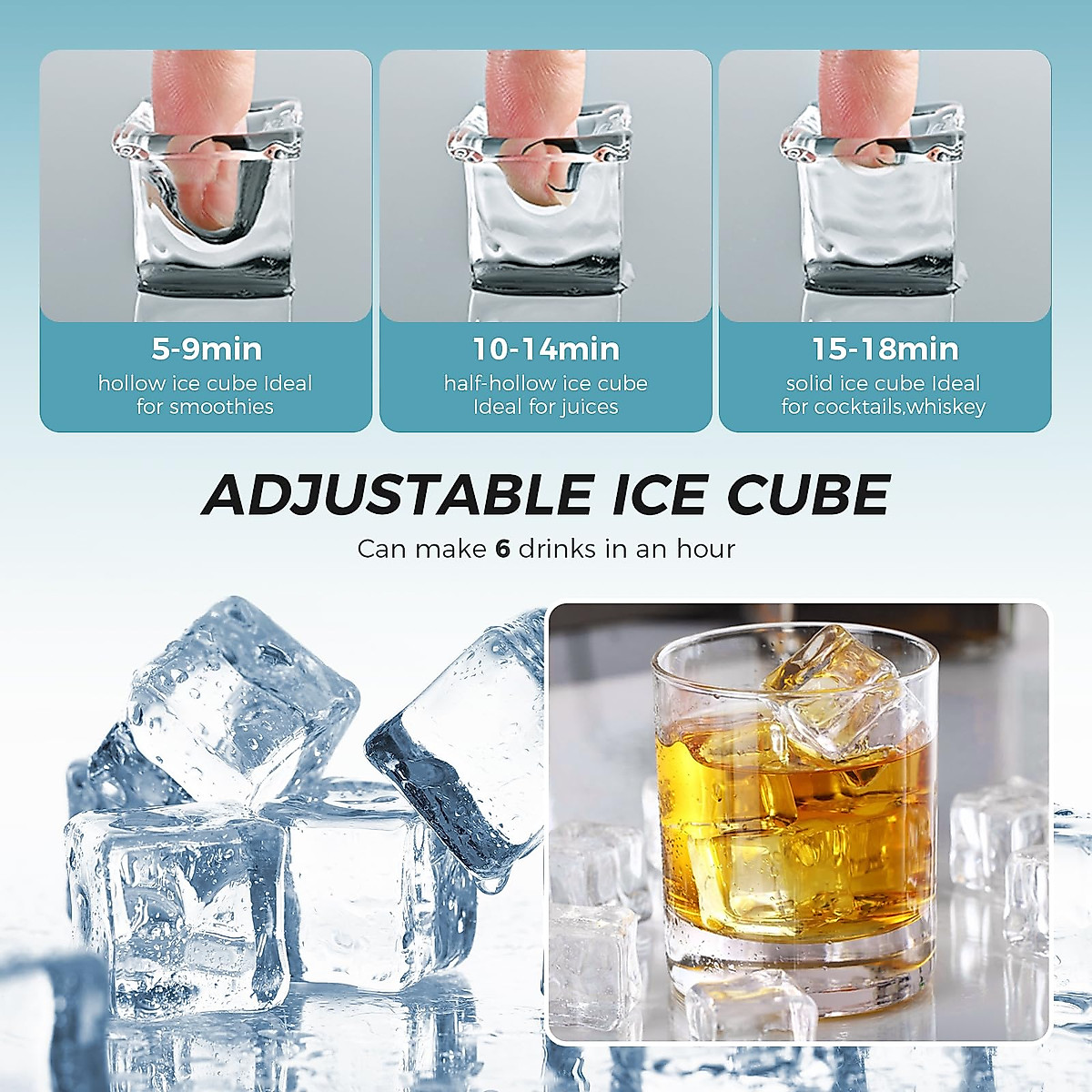 Kismile Ice Maker Countertop, Portable Ice Cube Maker Machine with 1.5L Detachable Water Tank, 33Lbs/Day, 16Pcs/5-18Mins, 24H Timer, Self-Cleaning Ice Maker, Ice Machine Maker for Home,Office,Party