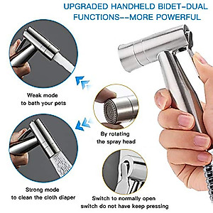 Handheld Bidet Sprayer for Toilet, Soosi Dual Mode Spray Head (Jet/Soft) Baby Cloth Diaper Sprayer Bidet for Toilet Stainless Steel Bathroom Hand Held Muslim Shattaf Kit Brass T-Adaptor 47 inch Hose