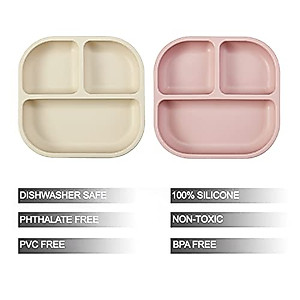 PandaEar Suction Plates for Baby, 2 Pack Silicone Plates for Baby Toddlers Infant Kids, Divided Toddler Suction Plate Baby Dish Set, Non-Slip, Non-Toxic, BPA Free Silicone