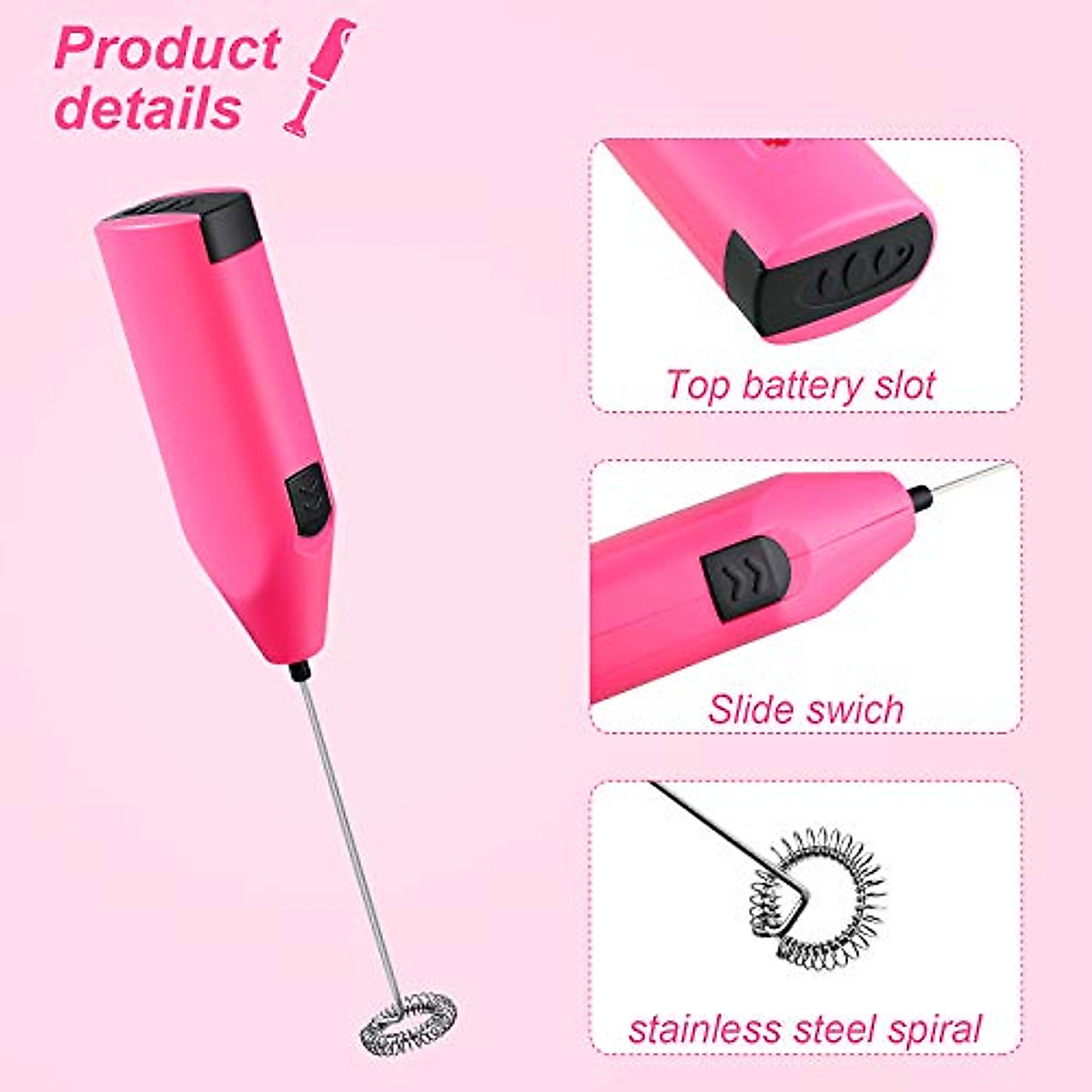 2 Pieces Hand-Held Electric Tumbler Stirrer, Electric Tumbler Mixer, Battery-Operated Epoxy Resin Stirrer, Hand-Held Coffee Frother Electric Tumbler Whisk for Coffee, Egg, Milk, Pink without Battery